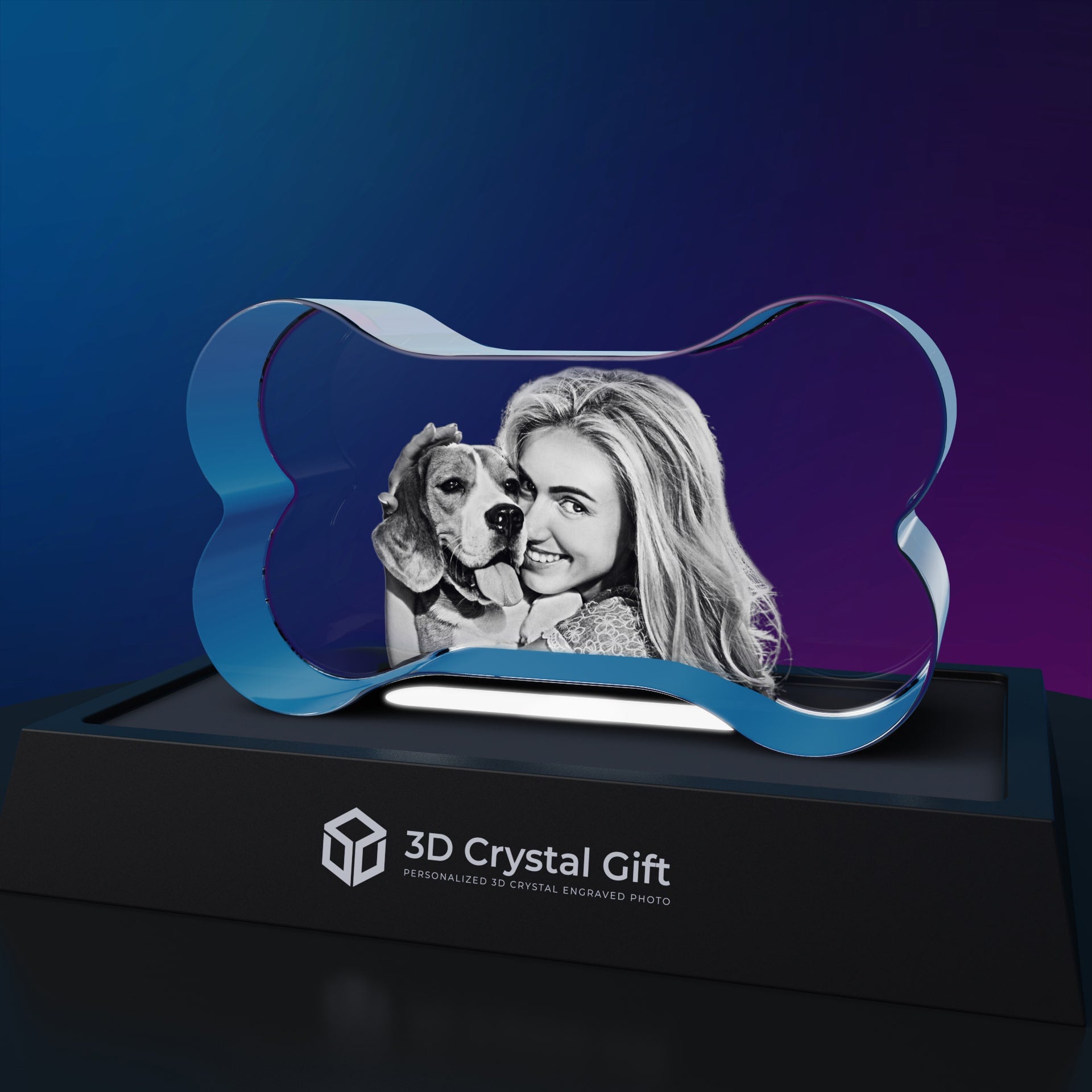 3D Crystal Photo Dog Bone | Customized Memorial Glass Cube – 3D Crystal ...