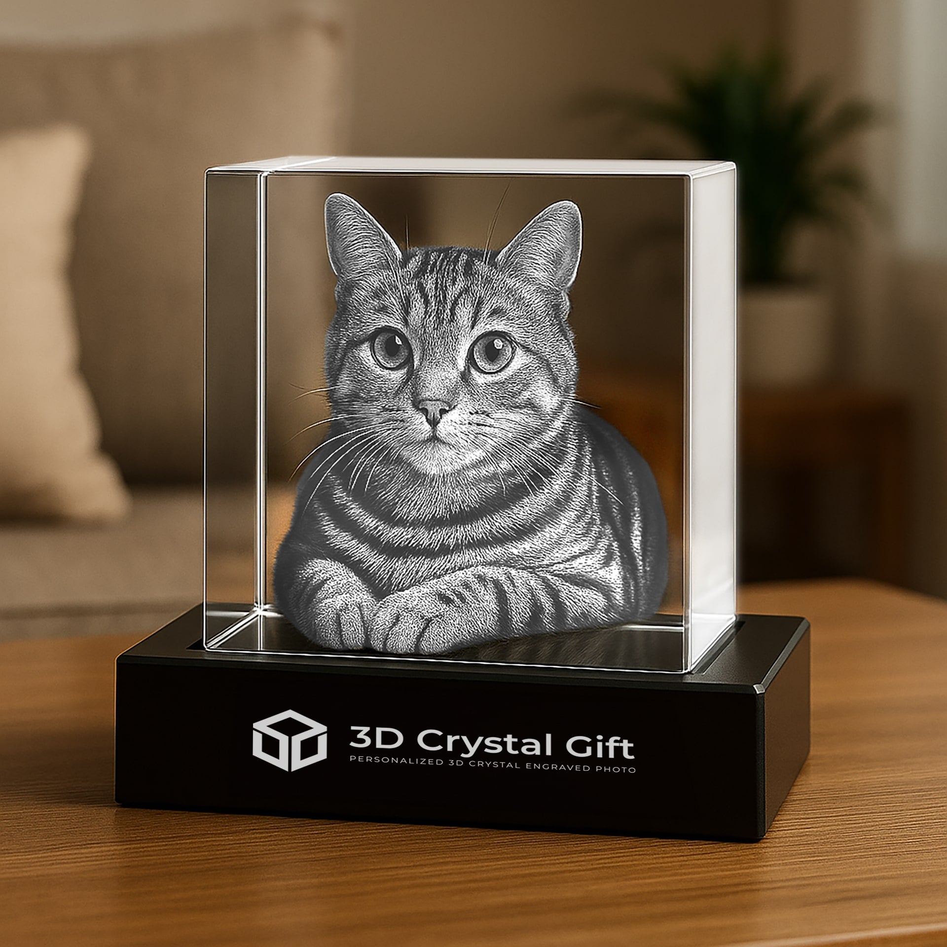 3D Crystal Photo Square Glass Cube - Custom Laser Engraved Block ...