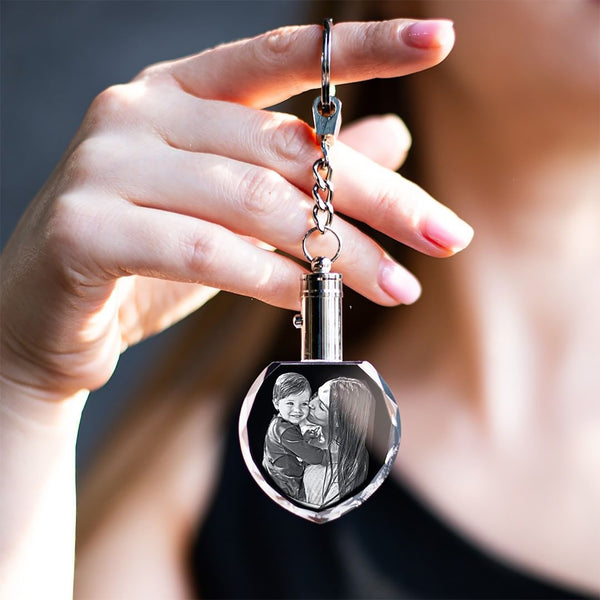 Crystal Heart Keychain | Lighted Photo Engraved Heart Shaped Crystal ...