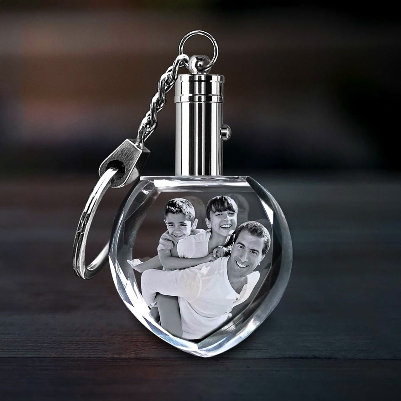 Crystal Heart Keychain | Lighted Photo Engraved Heart Shaped Crystal ...