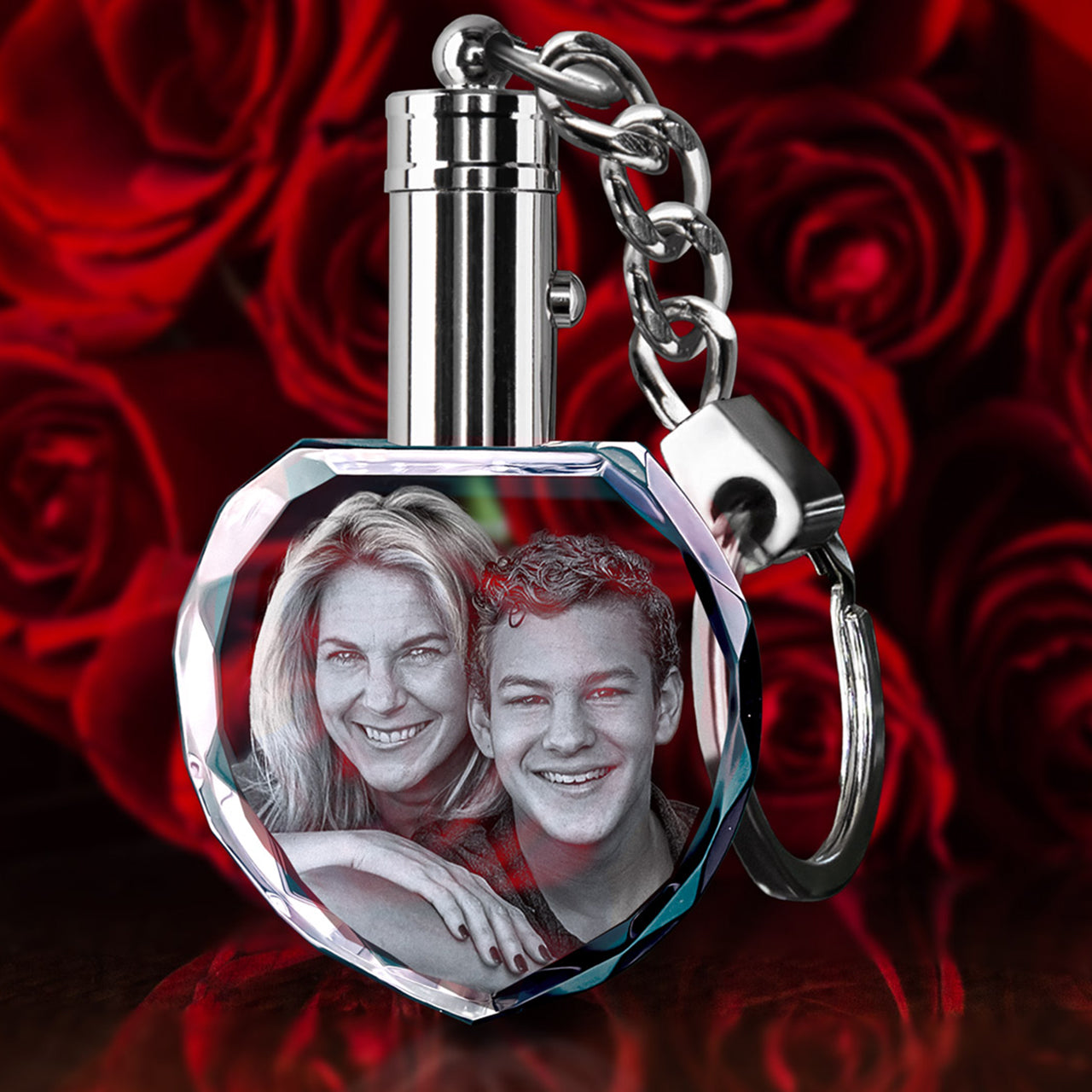 Crystal Heart Keychain | Lighted Photo Engraved Heart Shaped Crystal ...